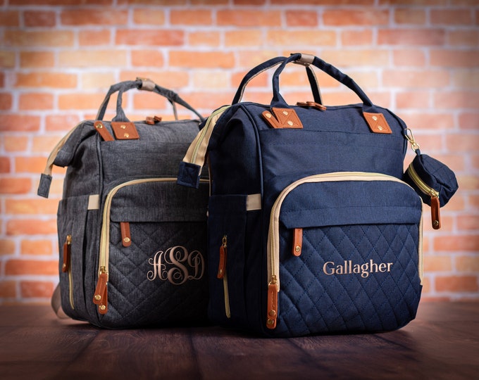 Seersucker Baby Boy Diaper Bag, Personalized Backpack Diaper Bag, Navy ...