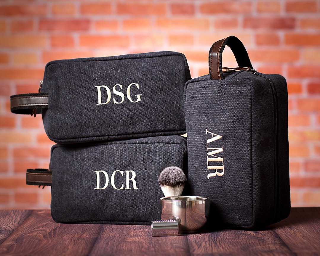 Groomsmen Gift Dopp Kit, Leather Trim Shaving Kit, Custom Canvas ...