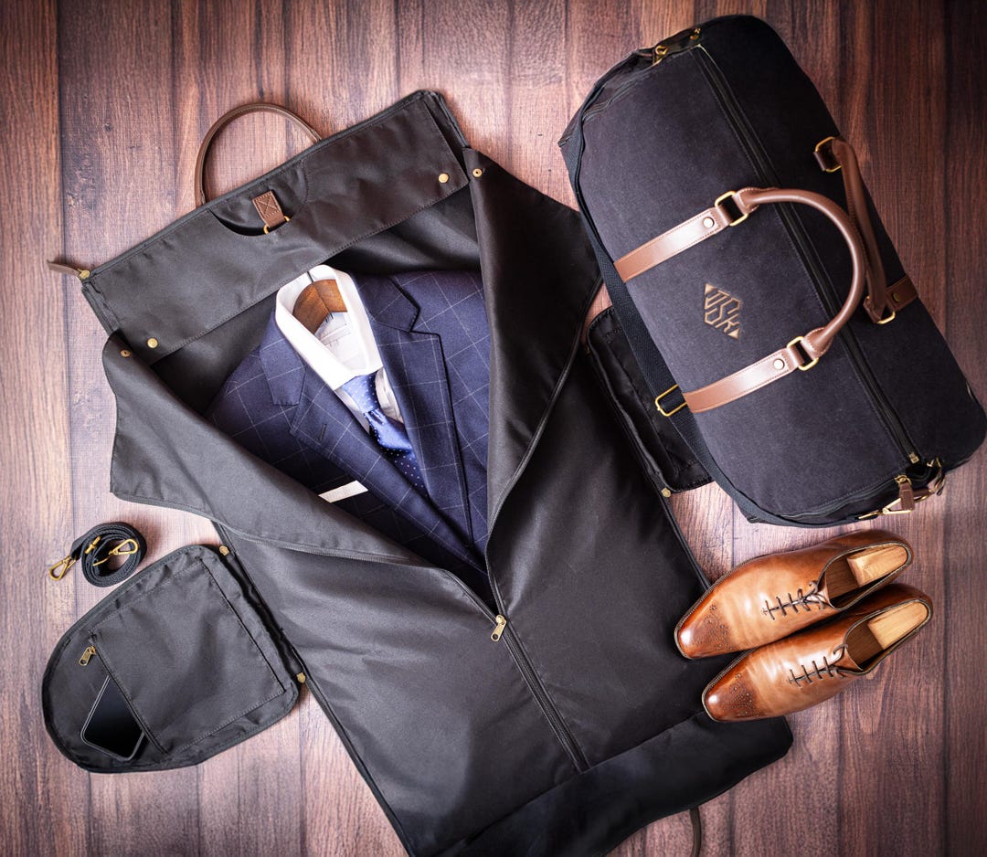Convertible Duffle Bag Garment Bag, Canvas Leather Weekender Set ...