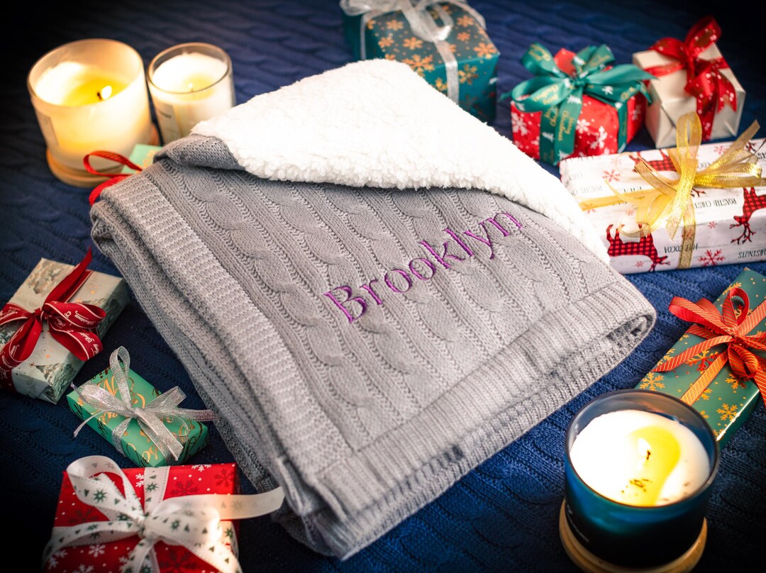 Cable Sweater Fleece Throw Blanket, Custom Name Gift for Wife ...
