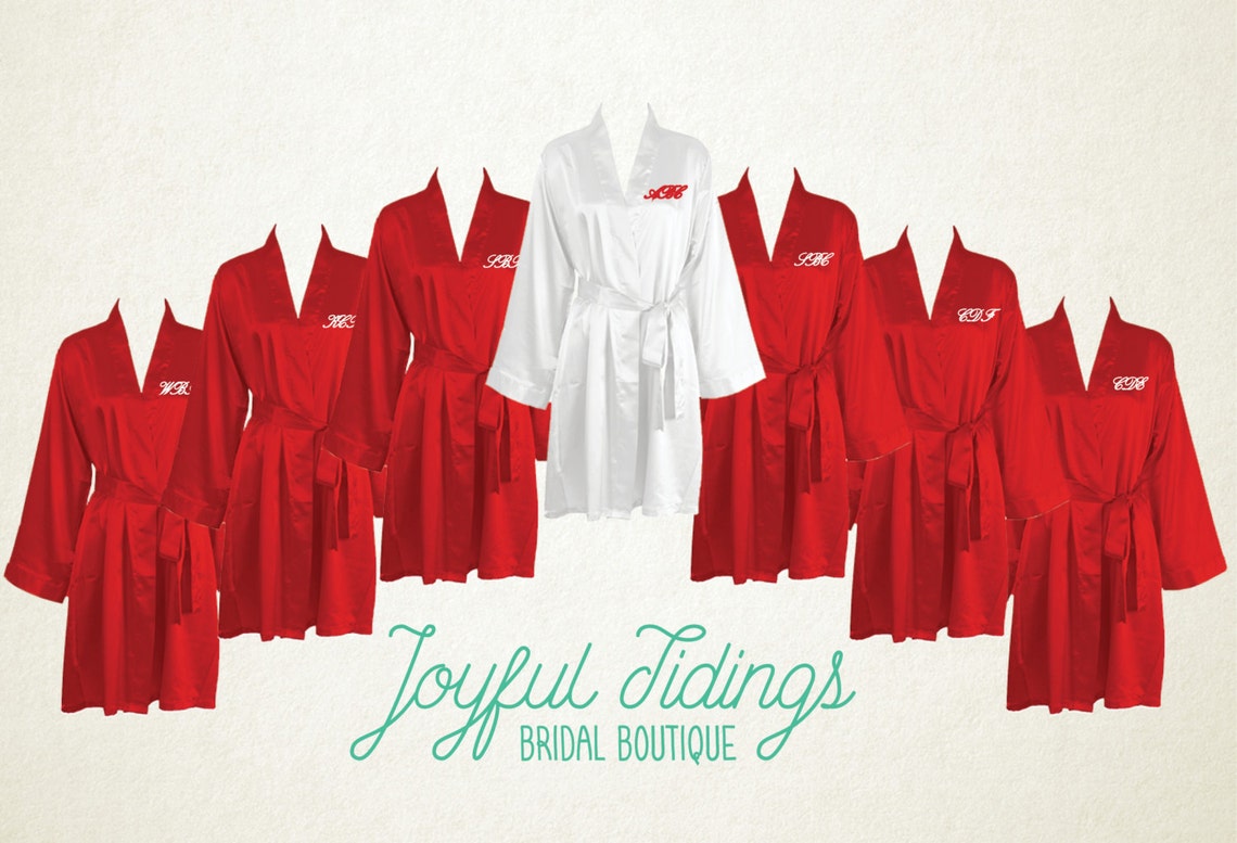 SALE Set of 7+ Personalized Red Satin Kimono Robes, Bridesmaid’s Gift ...