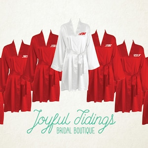 SALE Set of 7+ Personalized Red Satin Kimono Robes, Bridesmaid’s Gift ...