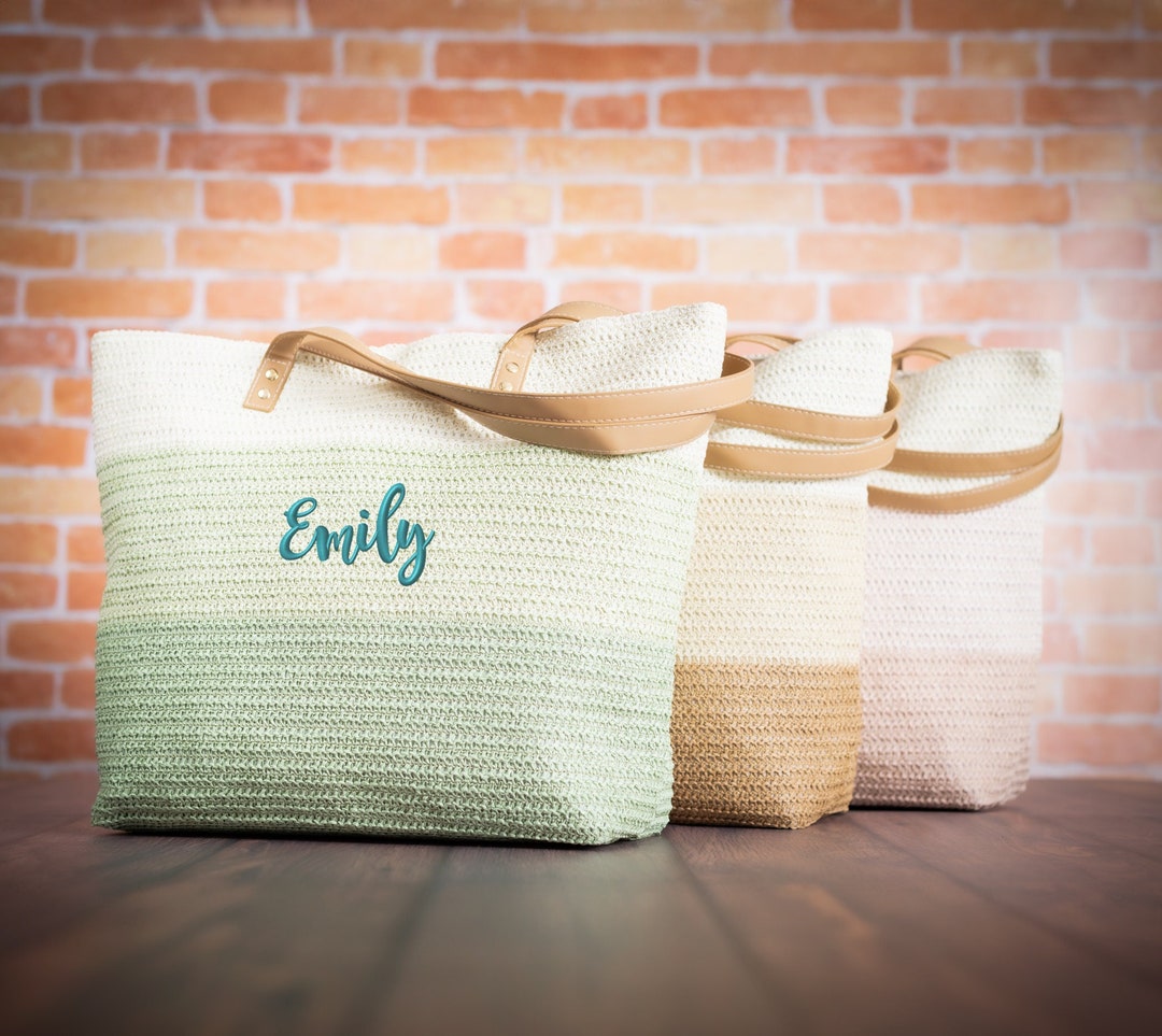 Custom Tote Bag, Personalized Paper Straw Beach Tote Bag Set ...