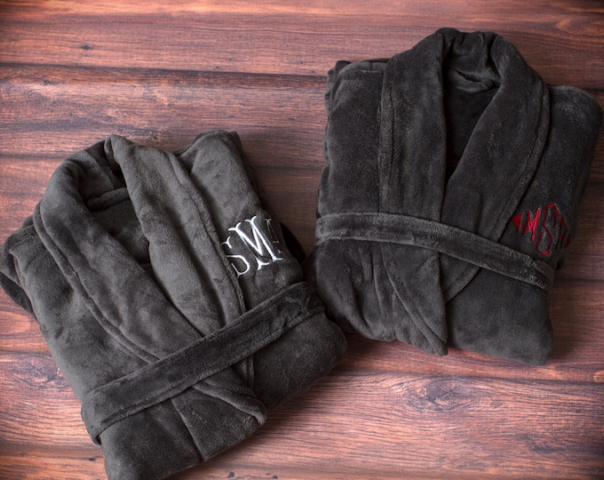 Personalized Gray Waffle Robe Custom Men's Robe Embroidered Robe for ...