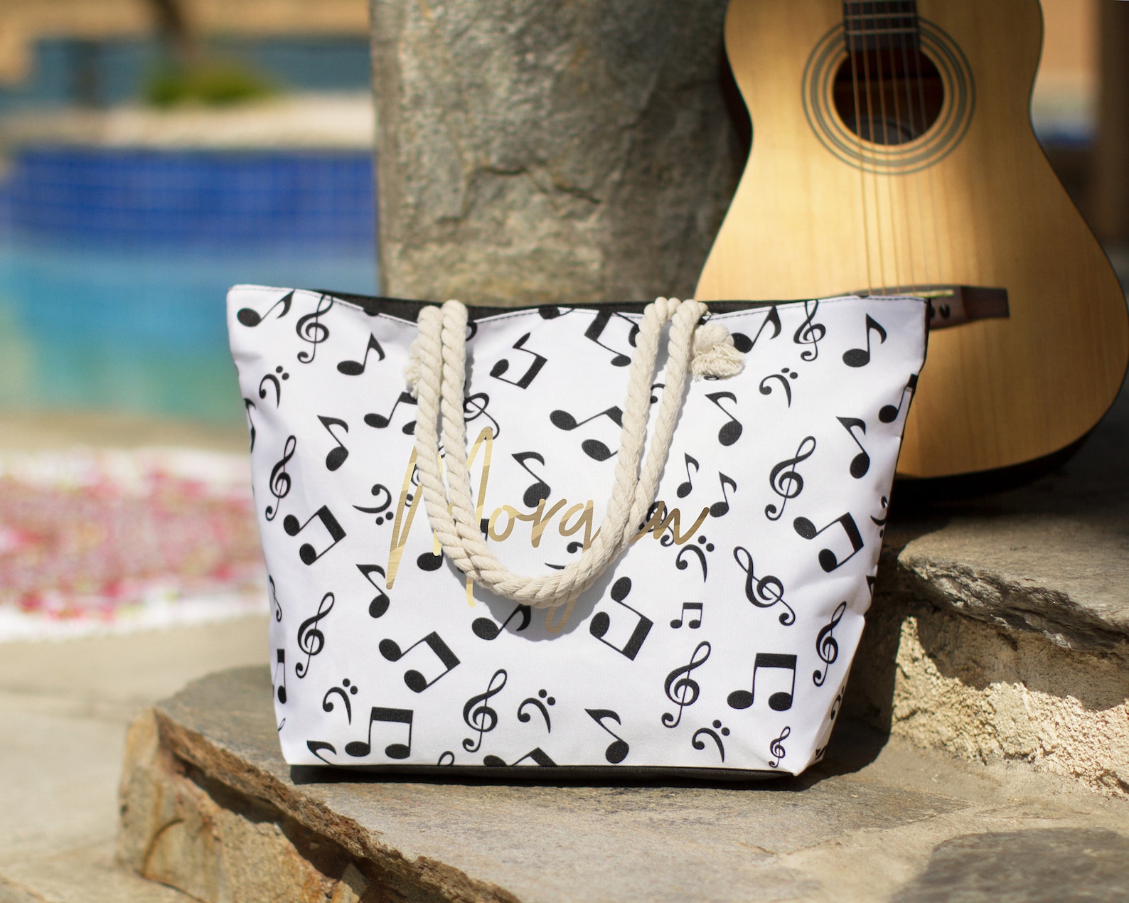 Personalized Music Notes Tote Bag, Custom Music Teacher Gift, Teacher's ...