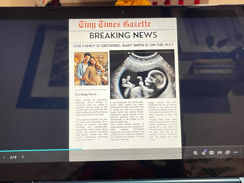 Printable Newspaper Baby Announcement – Custom Pregnancy Reveal ...