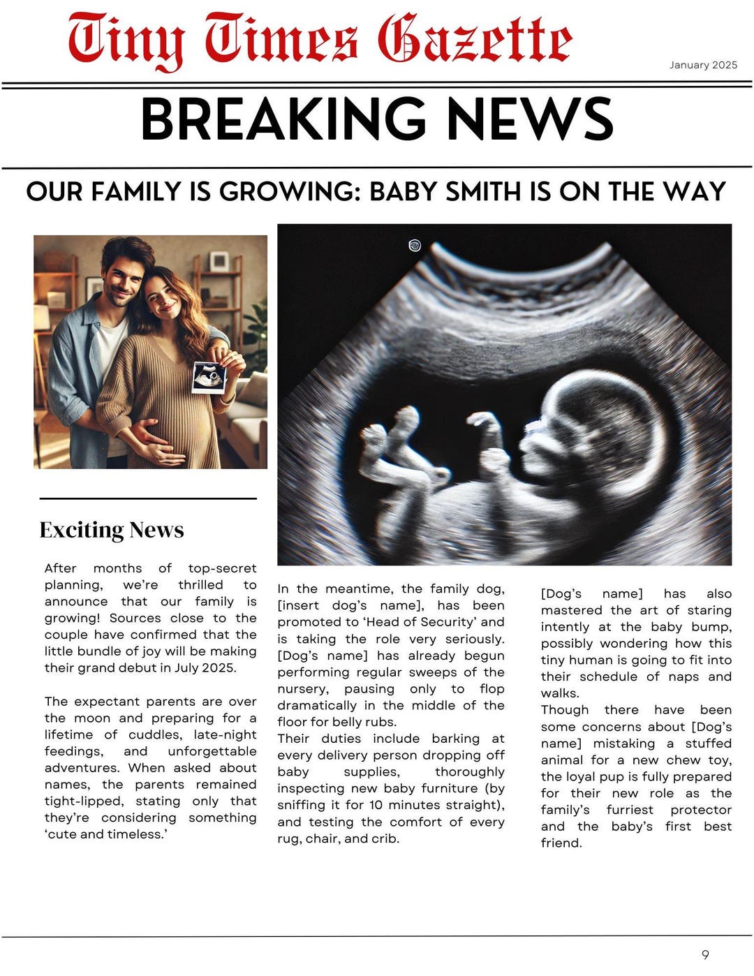 Printable Newspaper Baby Announcement – Custom Pregnancy Reveal ...