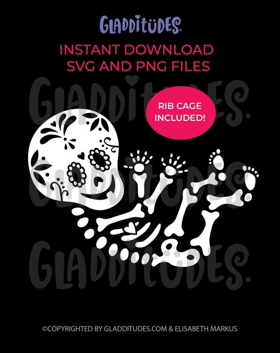 Sugar Skull Skeleton Rib Cage & Baby SVG File for Maternity - Etsy