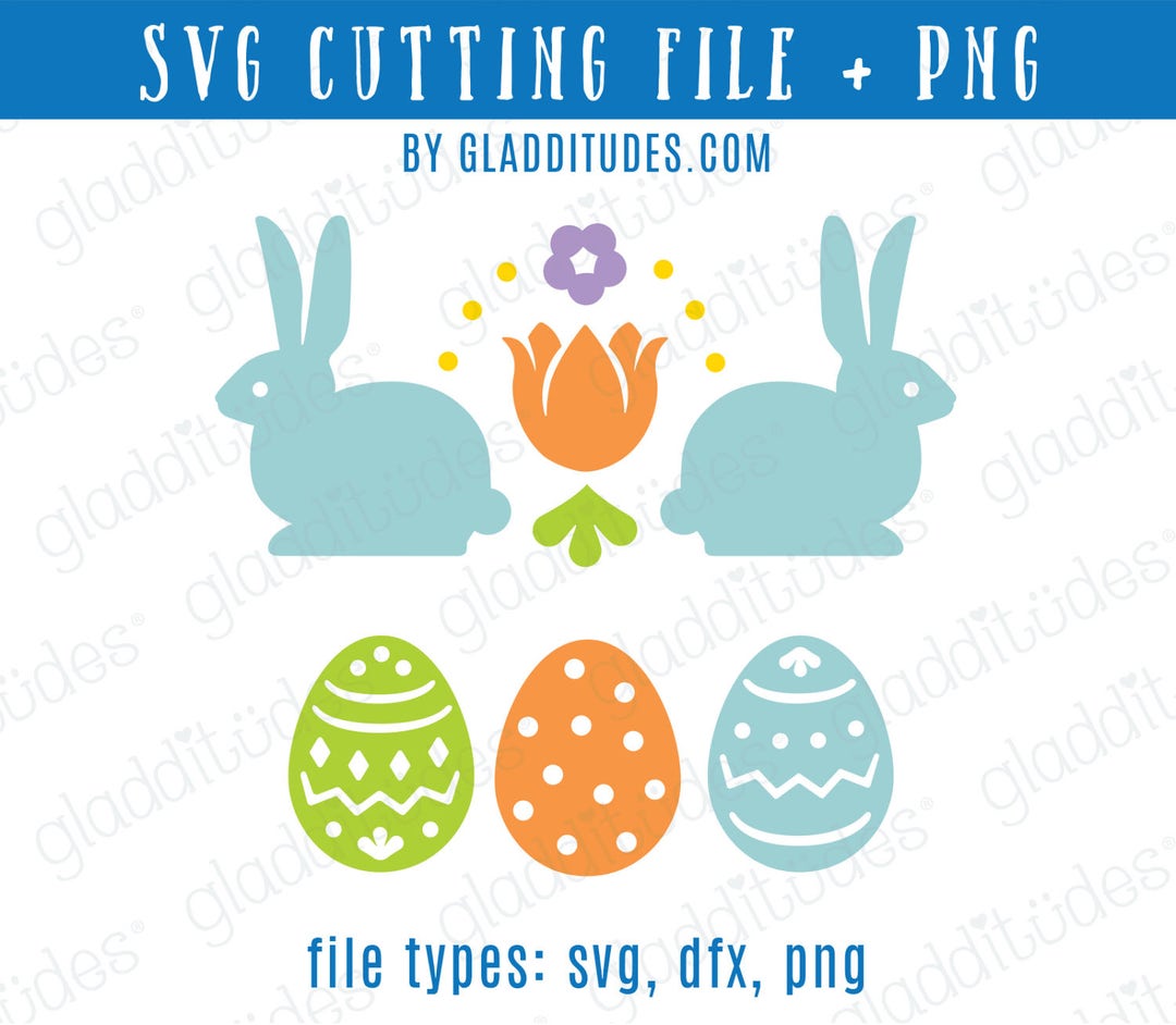 Happy Easter SVG Cutting File - Bunnies and Eggs - Etsy