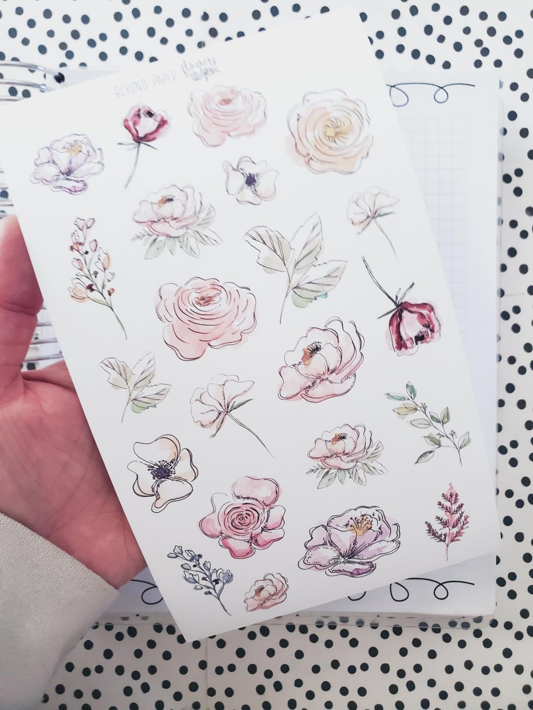 Watercolor Line Art Floral Deco Stickers - Etsy