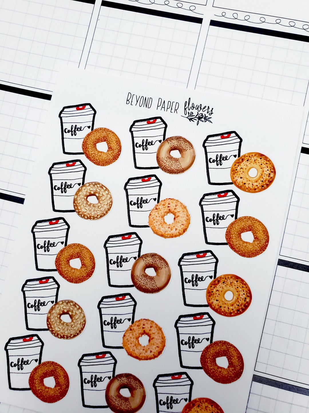 Coffee and Bagel Inspired Stickers - Etsy
