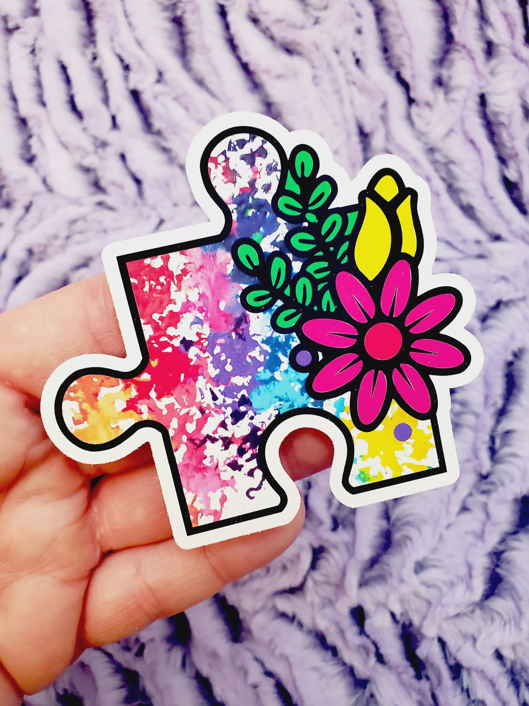 Floral Puzzle Piece Matte Vinyl Sticker - Etsy