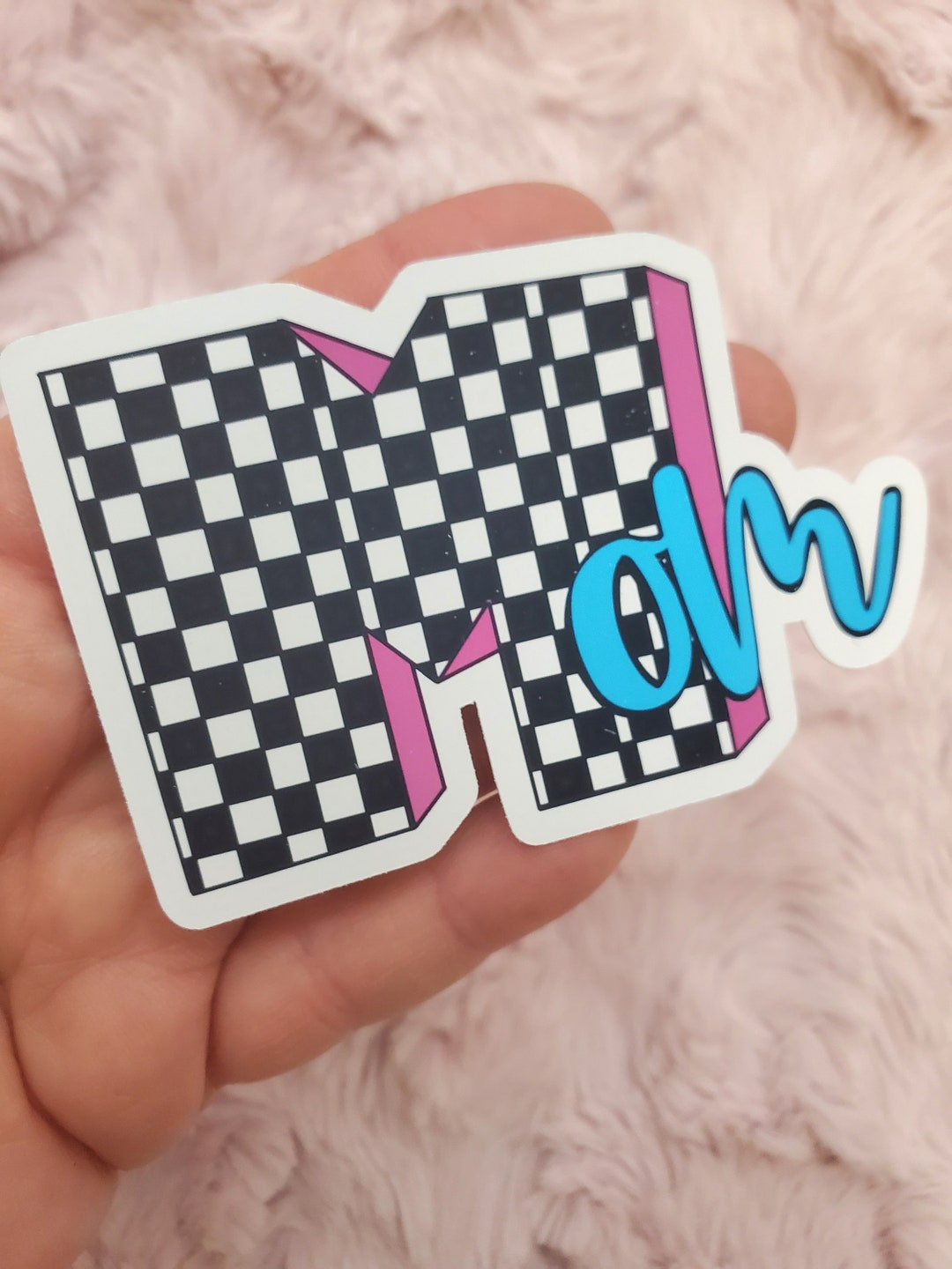 Checkered MOM Vinyl Sticker Die Cut - Etsy