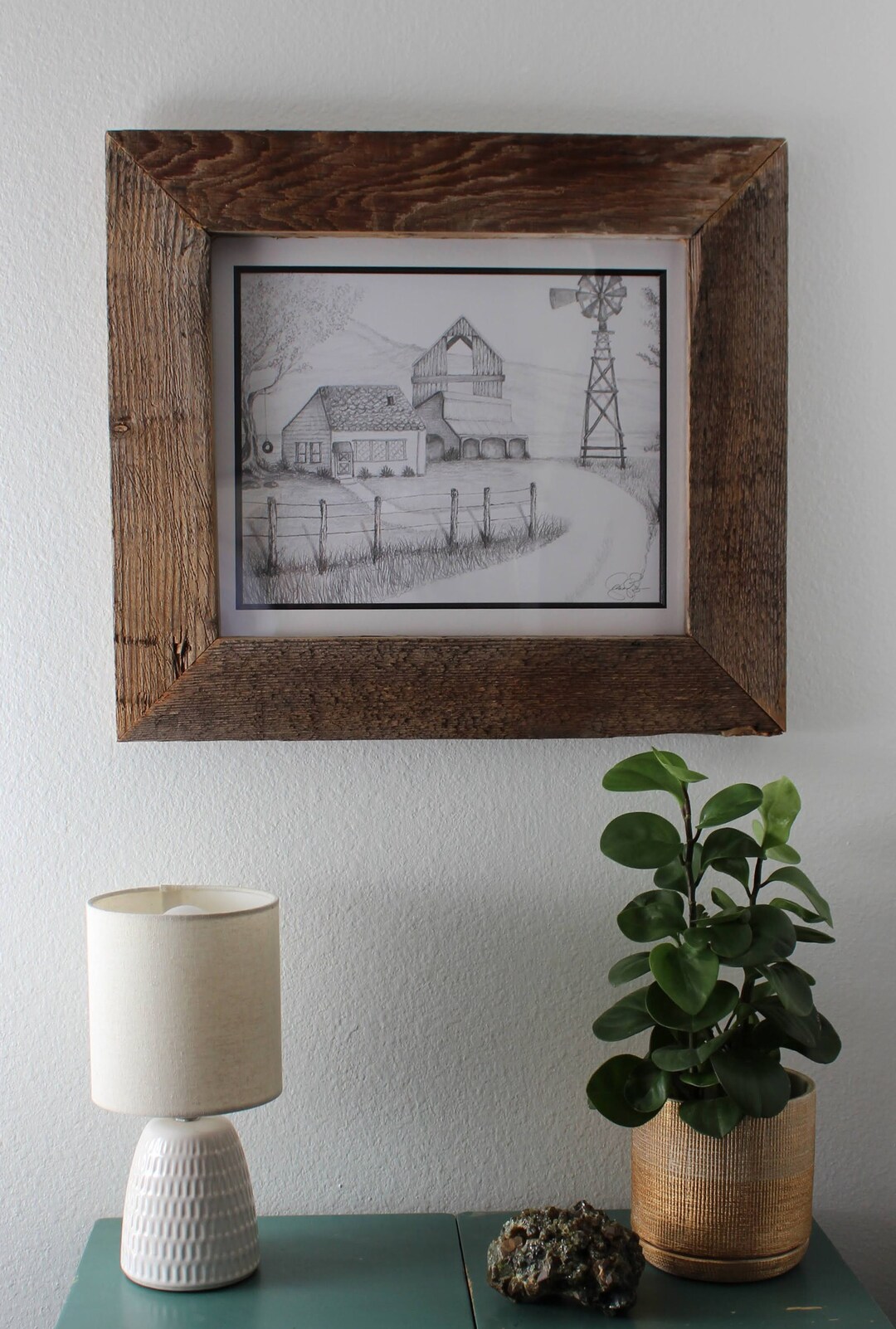 Farmhouse Windmill Graphite Sketch, Rustic Wood Frame Art - Etsy