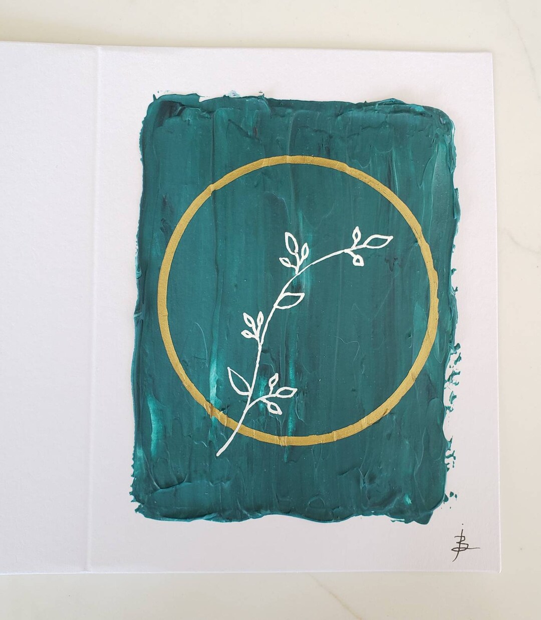 Impasto Card, Emerald Green Card, Home Decor Card, Wall Art Card, Thank ...