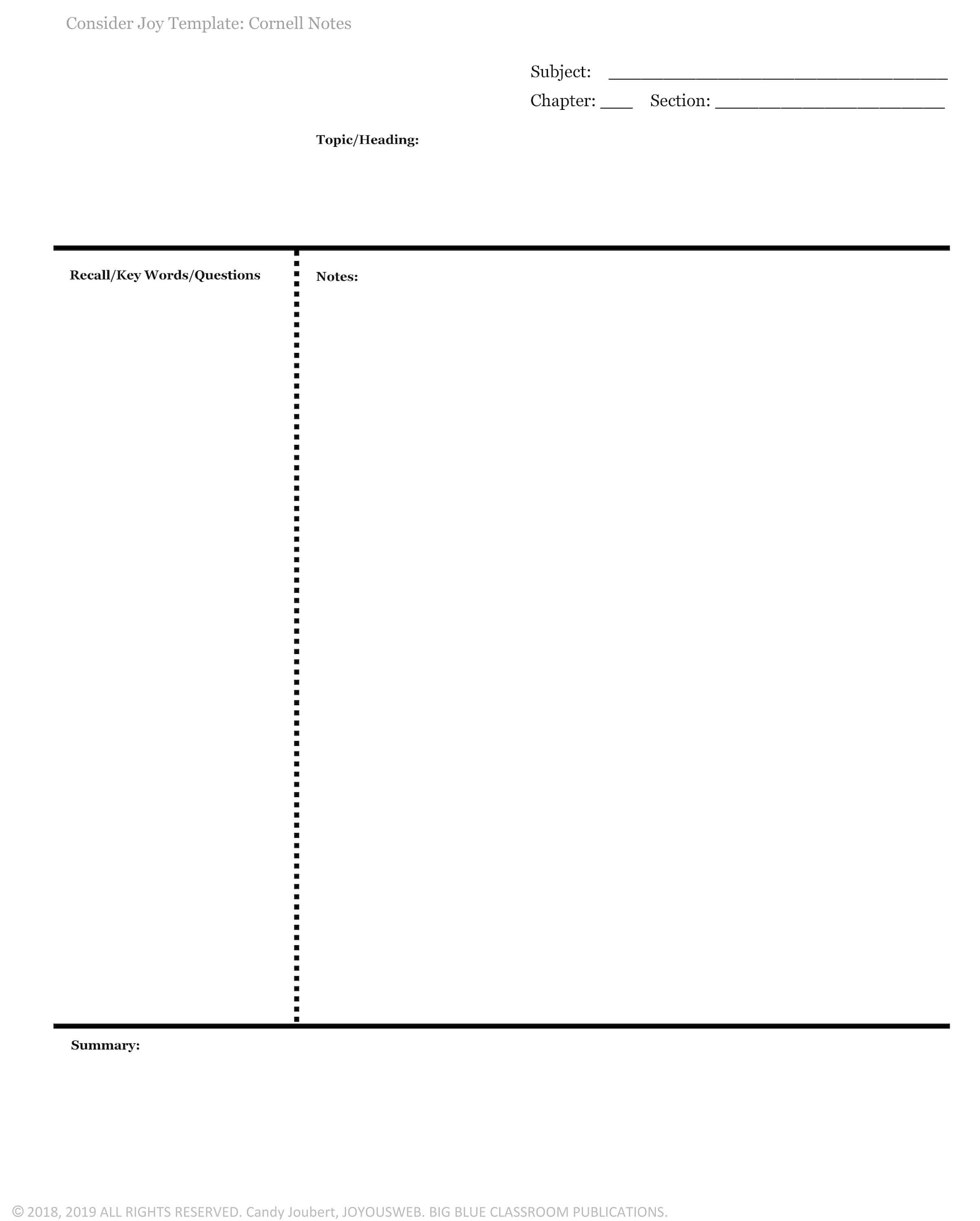 Cornell Notes Template - Etsy