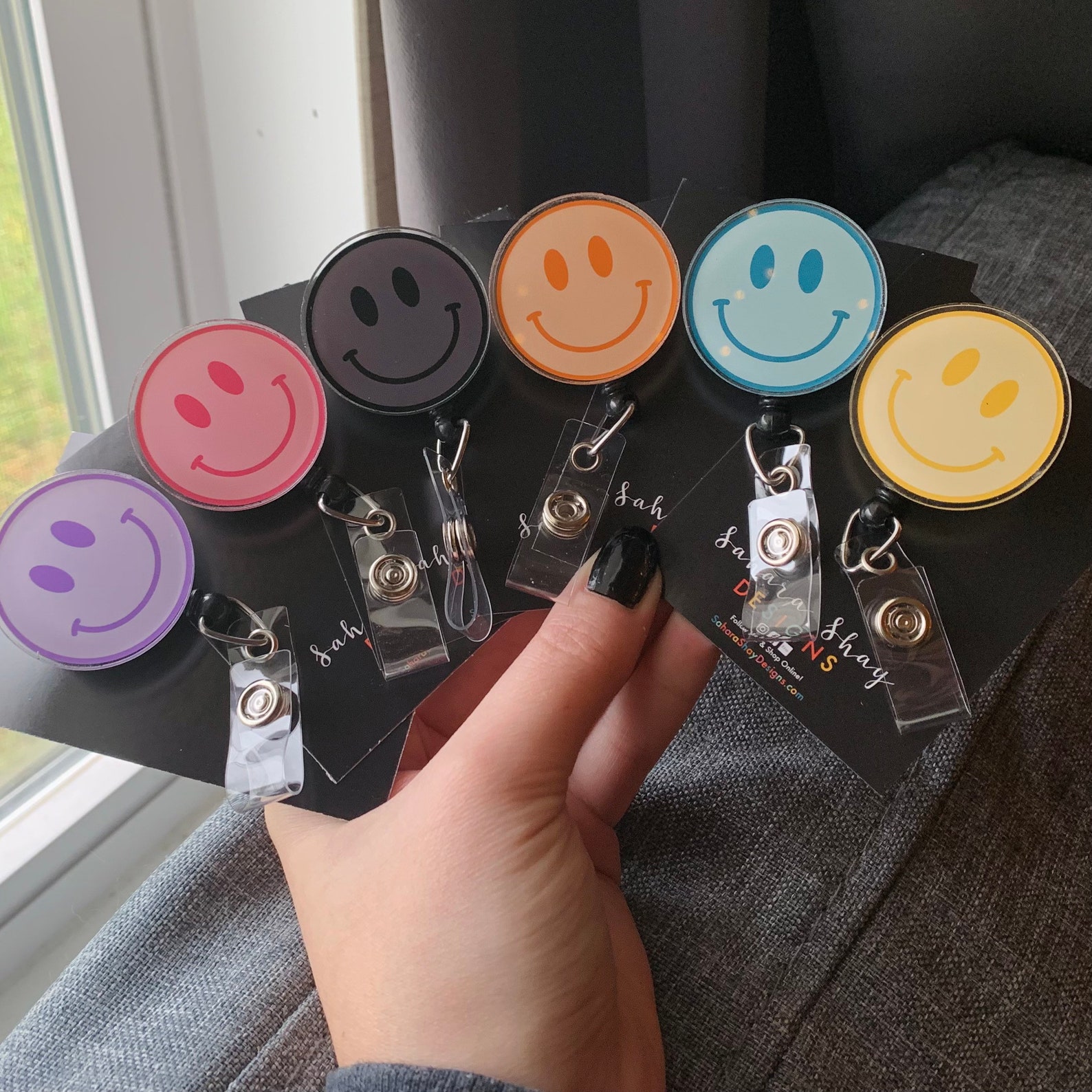 Happy Face Badge Reel Cute Badge Reel Gift for Social - Etsy