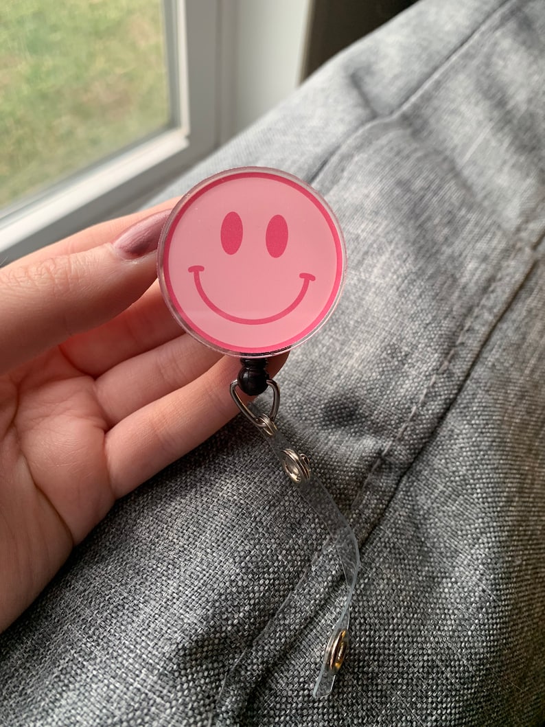Happy Face Badge Reel Cute Badge Reel Gift for Social - Etsy