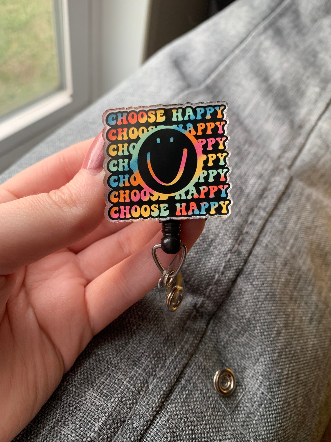 Choose Happy Badge Reel | Cute Badge Reel | Gift for Social Worker ...
