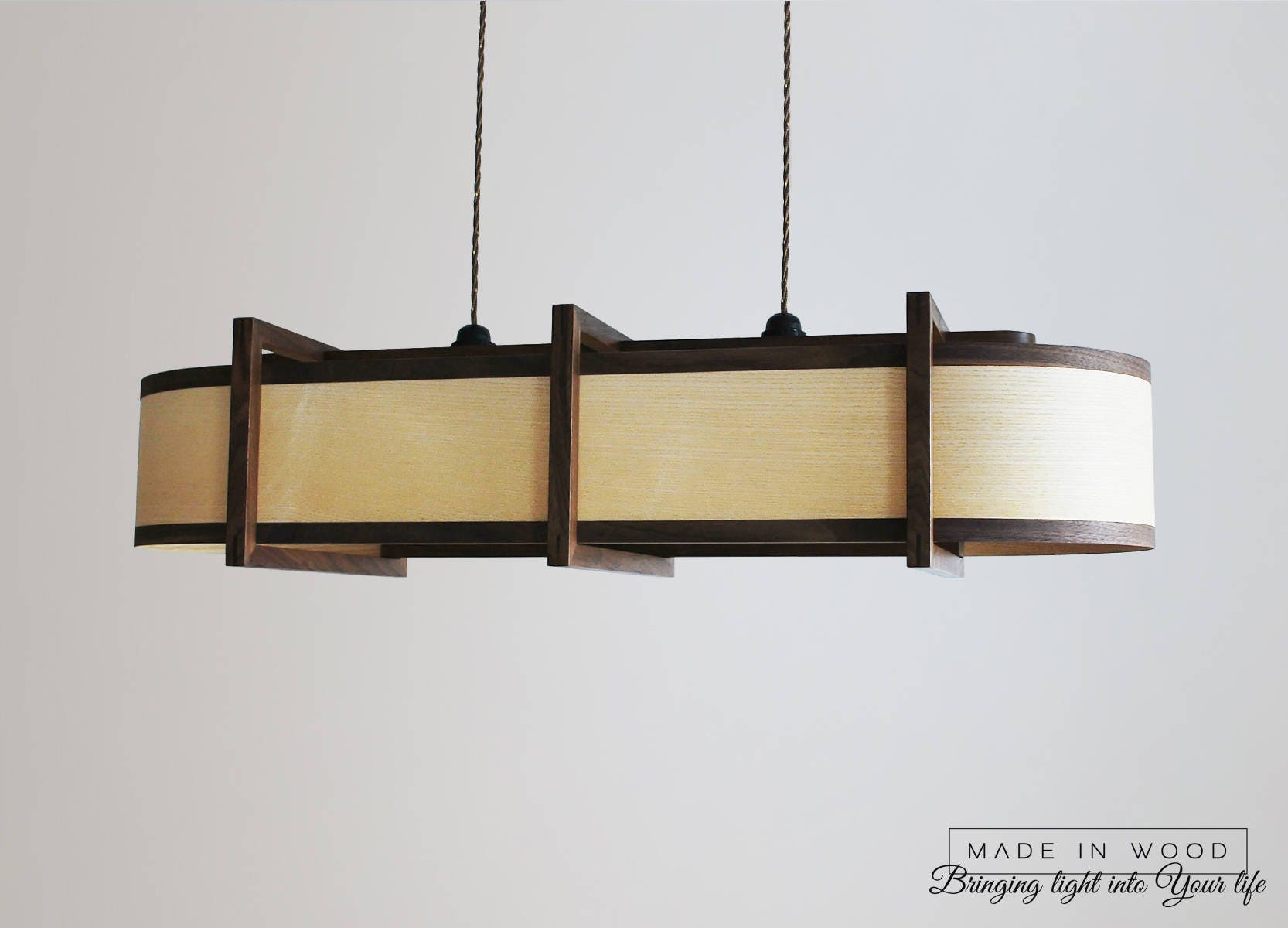 Walnut & Ash Wood Chandelier, Modern Kitchen Island Lighting - Etsy