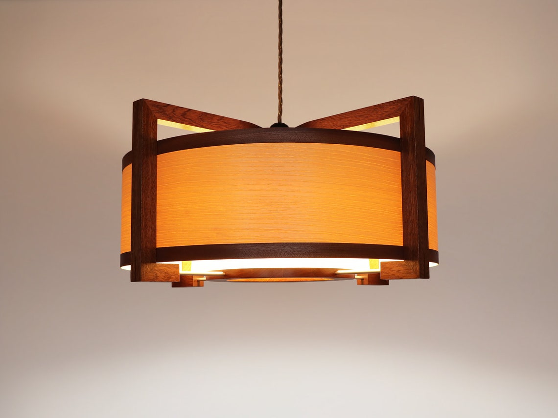 Kulindros Wood Ceiling Lamp: Sapele and Ash Veneer - Etsy
