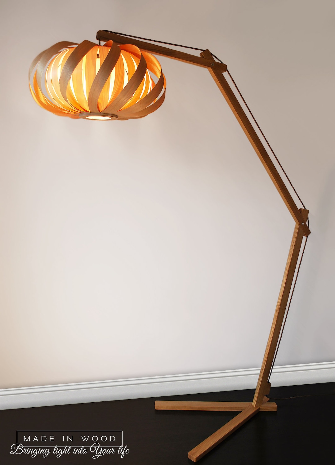 Floor Lamp From Oak Wood. Modern Arch Lamp, Design Lamp, Veneer Lamp ...