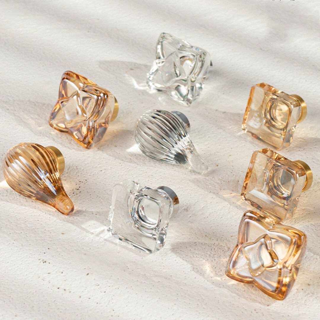 Clear Crystal Square Knobs Acrylic Water-drop Knobs Pulls Handles Brass ...