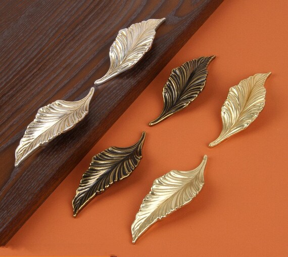 1.25 Gold Leaf Cupboard Door Handles Drawer Pulls Handle | Etsy