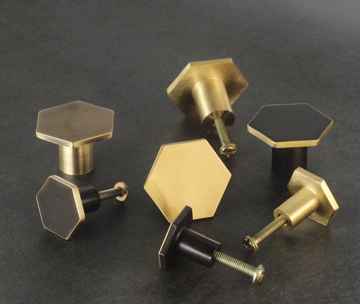 Brass Single Hole Knob Black Hexagon Door Knobs Pulls Handles | Etsy