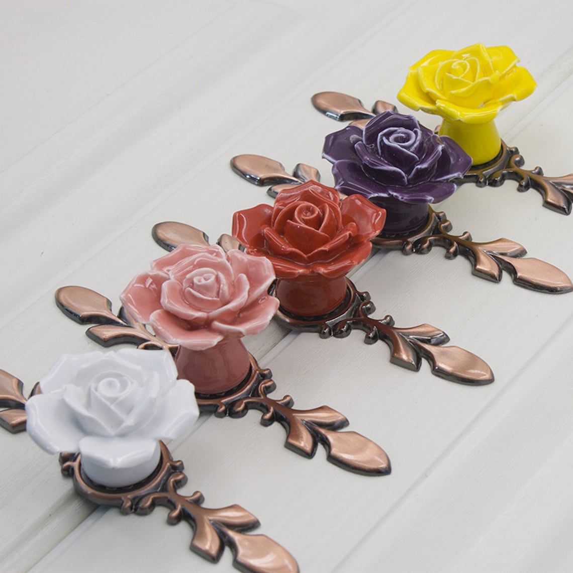 Ceramics Rose Flower Handles Knobs Pulls Door Handle Drawer - Etsy