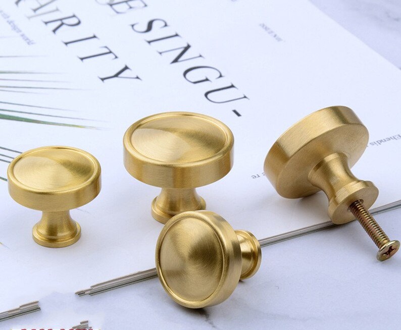 Round Single Hole Knobs Brass Door Handle Gold Drawer Pulls | Etsy