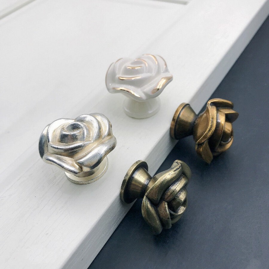 White Rose Drawer Knobs Pulls Dresser Handle Knob Cabinet | Etsy