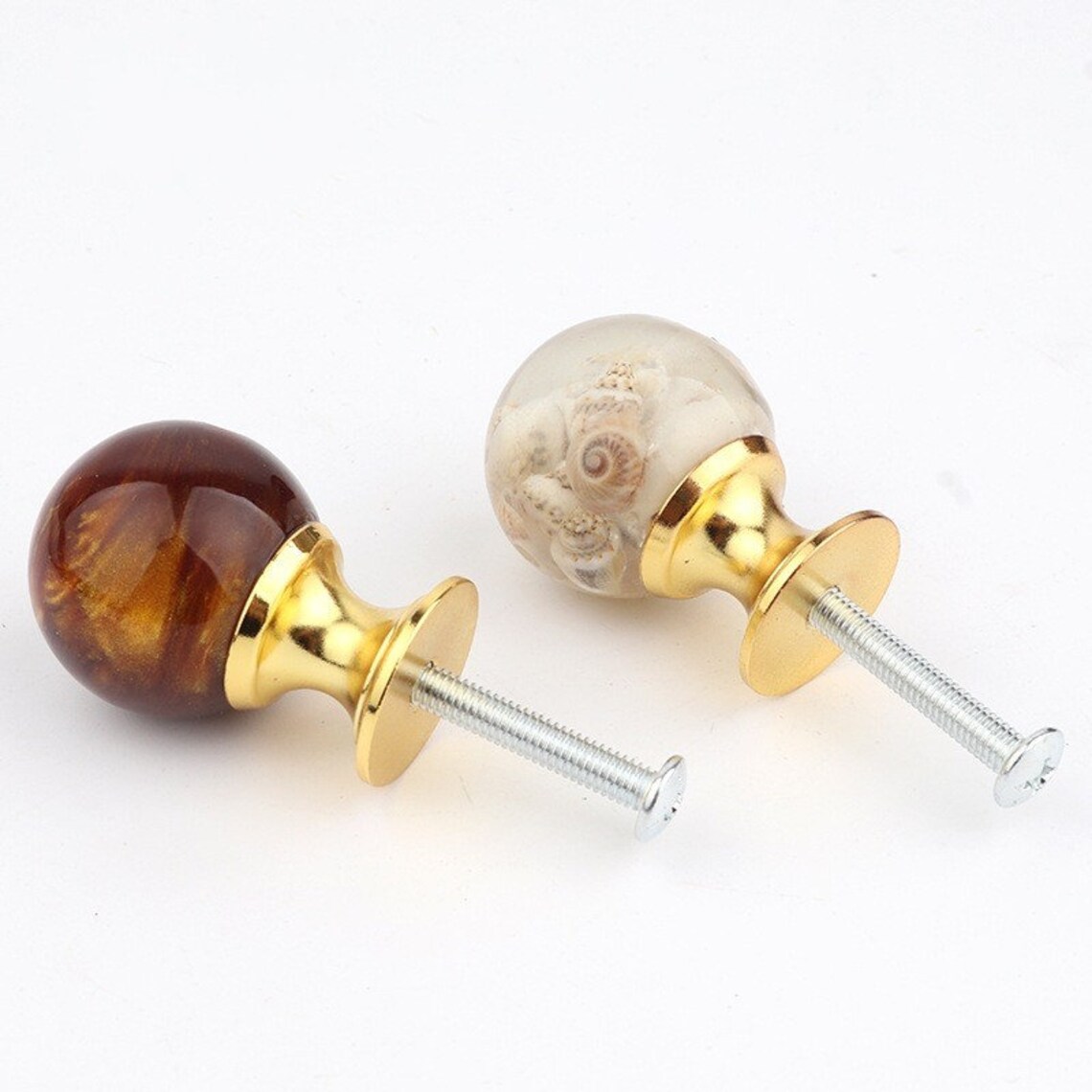 Natural Raw Stone Ball Knobs Shell Crystal Drawer Pulls Knob - Etsy
