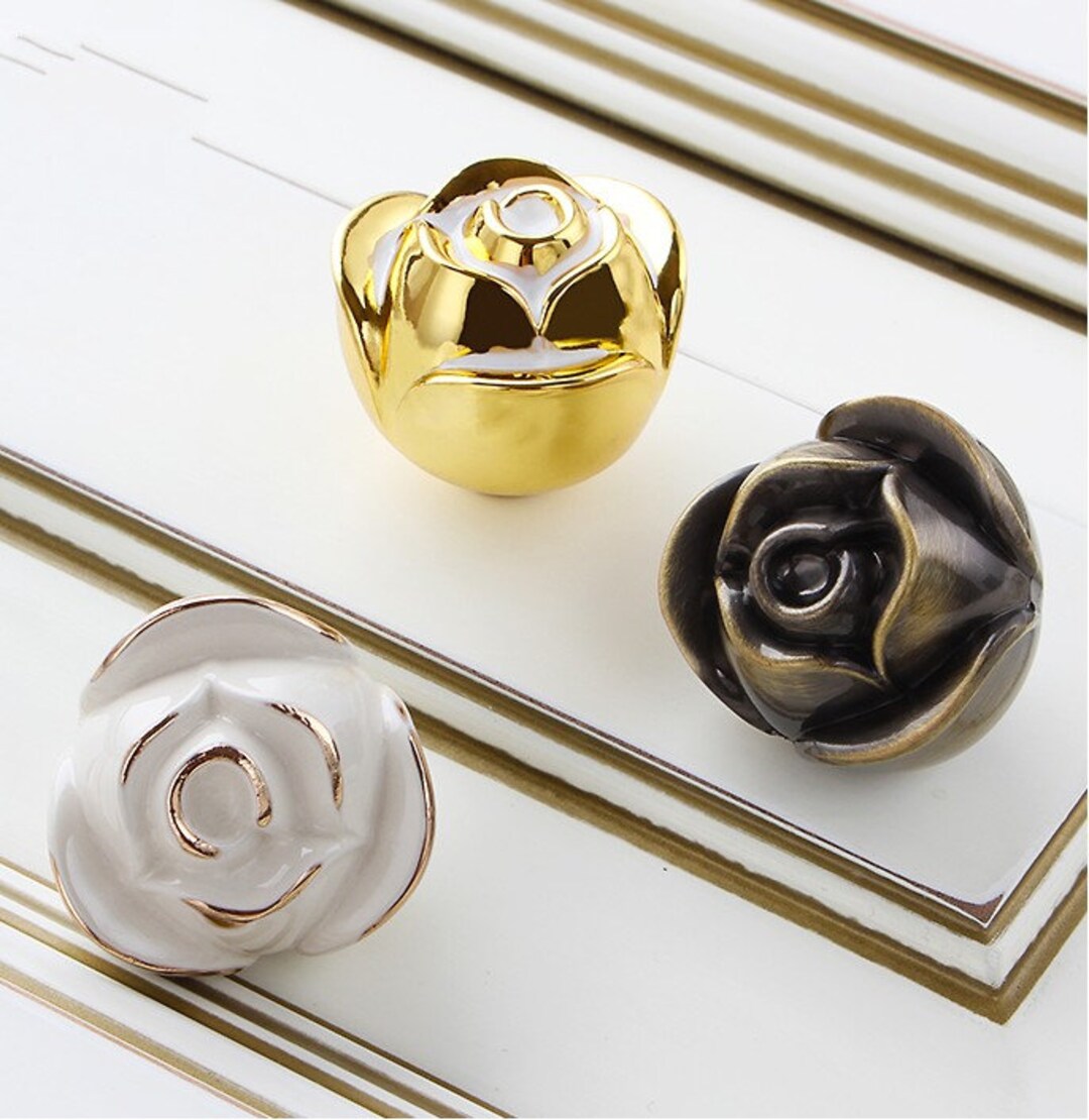 Rose Drawer Knobs Pulls Gold Dresser Handle Knob Cabinet - Etsy