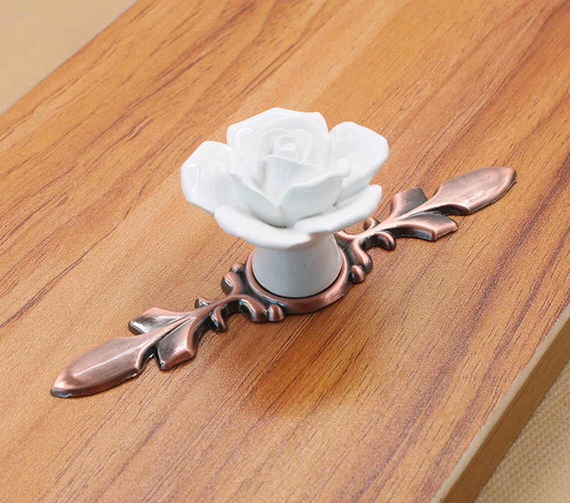 Ceramics Rose Flower Handles Knobs Pulls Door Handle Drawer - Etsy