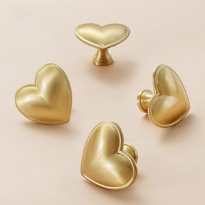Brass Heart Door Knobs Brushed Gold Drawer Pulls Knob Handle Chrome Dresser Knobs Wardrobe Knobs ...