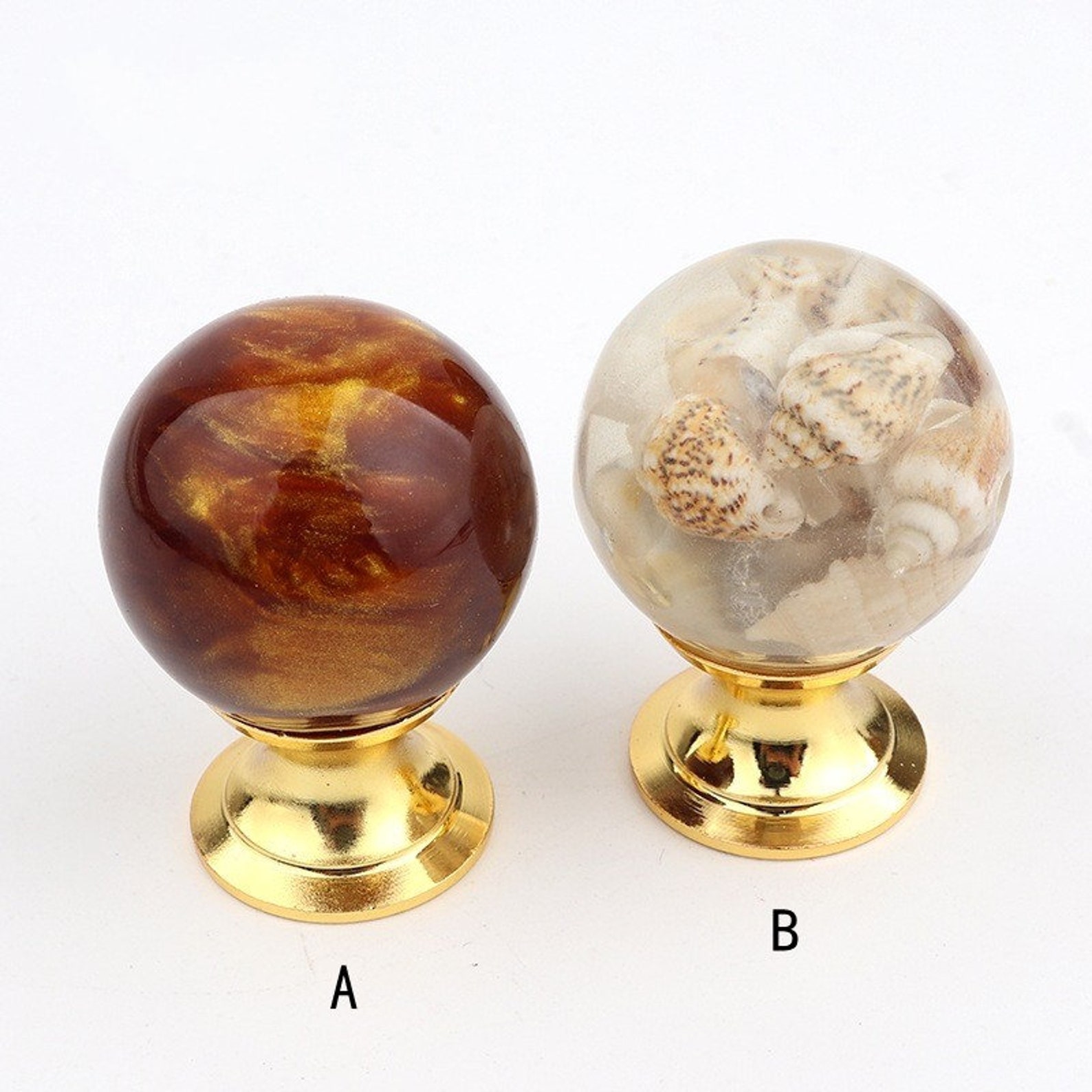 Natural Raw Stone Ball Knobs Shell Crystal Drawer Pulls Knob - Etsy
