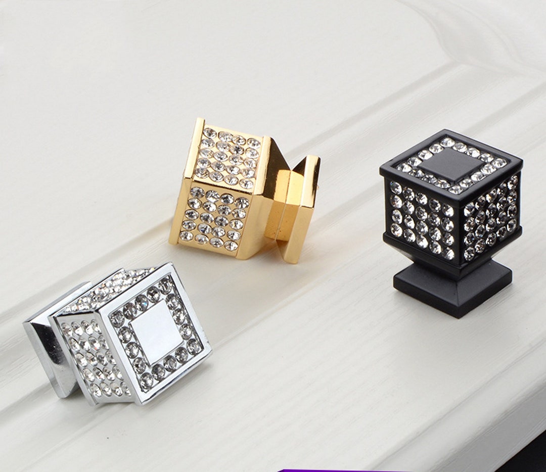 Square Cube Crystal Knobs Pulls Modern Door Handles Knobs Drawer ...
