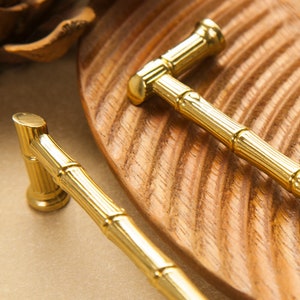 3.75 5 Gold Cupboard Door Handle Bamboo Drawer Pulls T Knob Dresser Handle Modern Cabinet Pulls ...