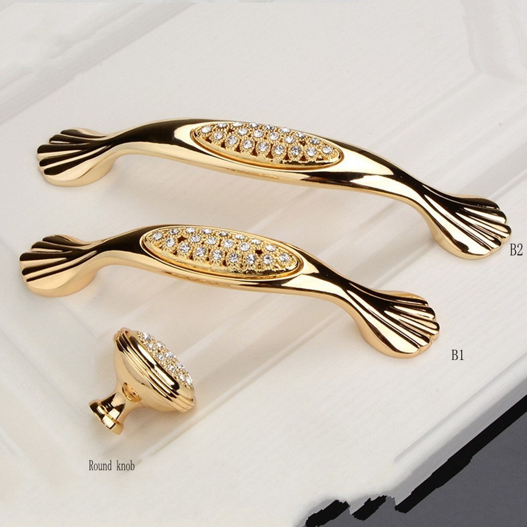 5 Gold Crystal Diamond Decoration Drawer Pulls Handles Round Knobs ...