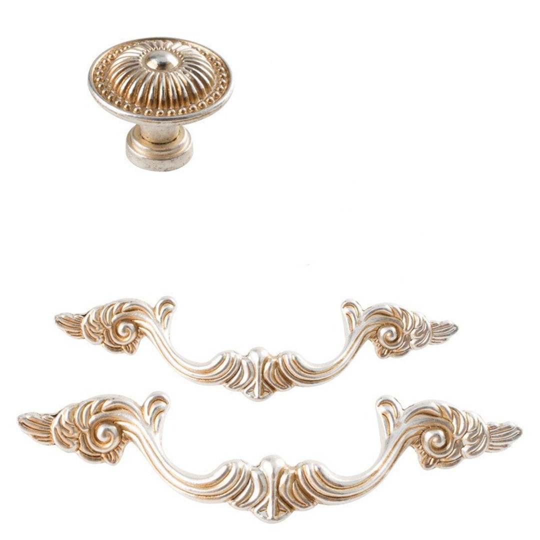 3.75" 5" Retro Carving Handles Ancient Silver Round Door Knob Drawer ...