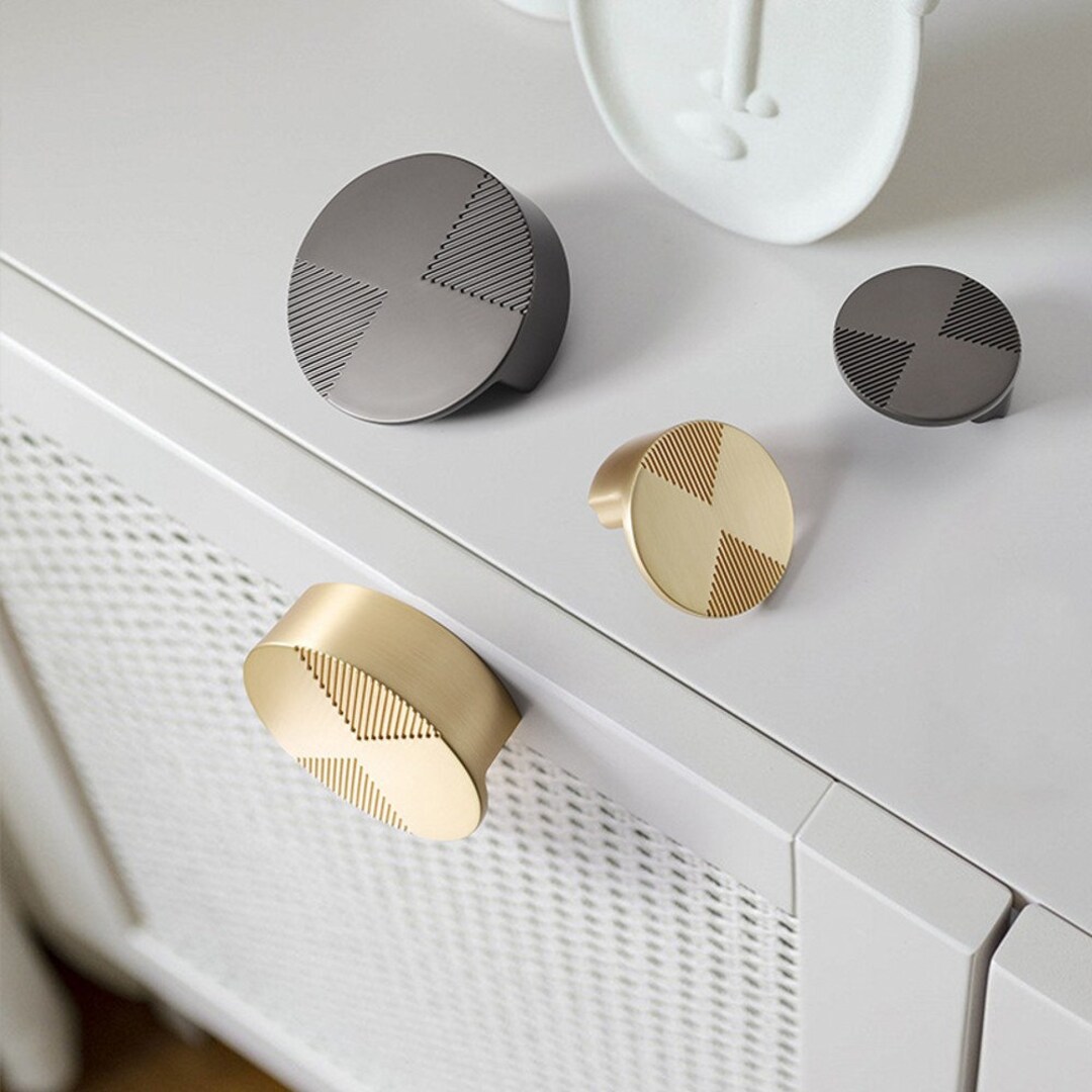 2.5” Brushed Gold Circular Drawer Pulls Handles Grey Dresser Handles ...