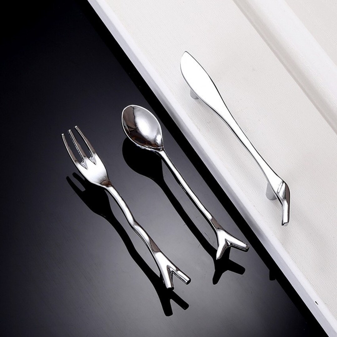 3 Chrome Steak Knife Drawer Handles Pulls Dresser Pulls Handle Fork ...