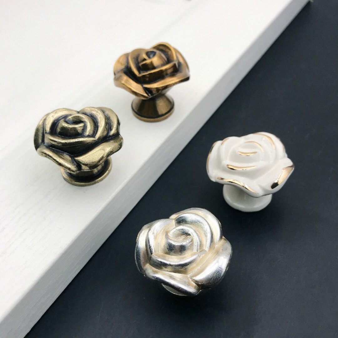 White Rose Drawer Knobs Pulls Dresser Handle Knob Cabinet - Etsy