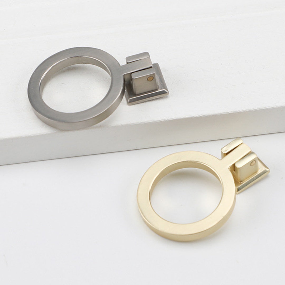 Brushed Nickel Ring Door Pulls Handle Gold Drawer Pulls Knob Dresser ...
