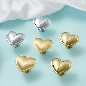 Brass Heart Door Knobs Brushed Gold Drawer Pulls Knob Handle Chrome Dresser Knobs Wardrobe Knobs ...