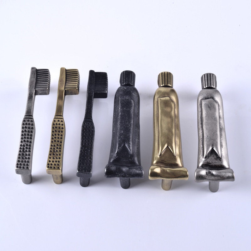 3 Antique silver Toothpaste Toothbrush Handles Pull | Etsy