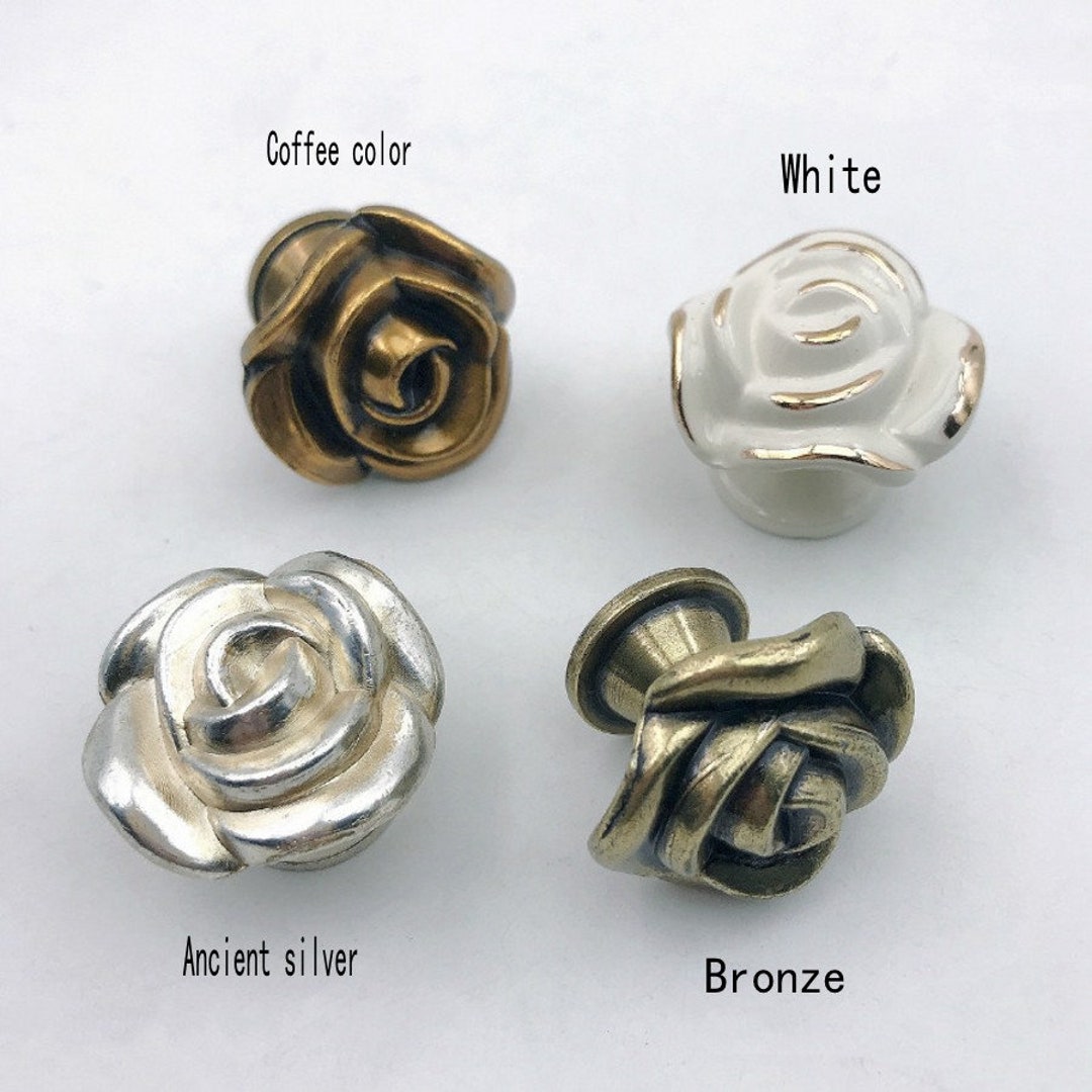 White Rose Drawer Knobs Pulls Dresser Handle Knob Cabinet Pulls Knobs ...