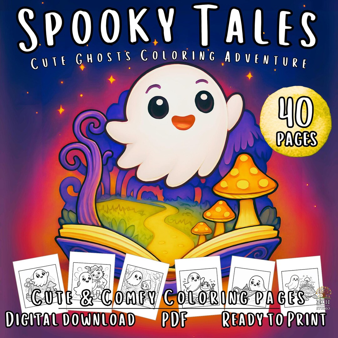 Cute & Spooky Ghosts Coloring Book Cozy Kawaii Style in Funny Tales ...