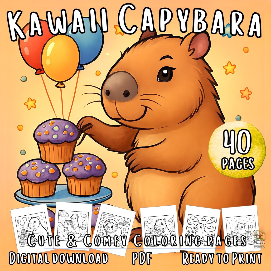 Cozy Cute Kawaii Capybara Coloring Pages for Kids, Capybara Lover ...